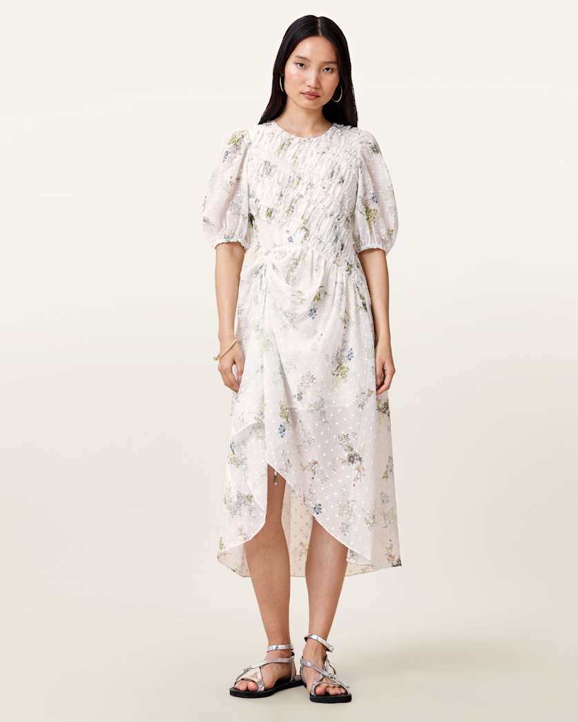 Serene Floral Print Midi Dress LACI ECRU WHITE | ALLSAINTS